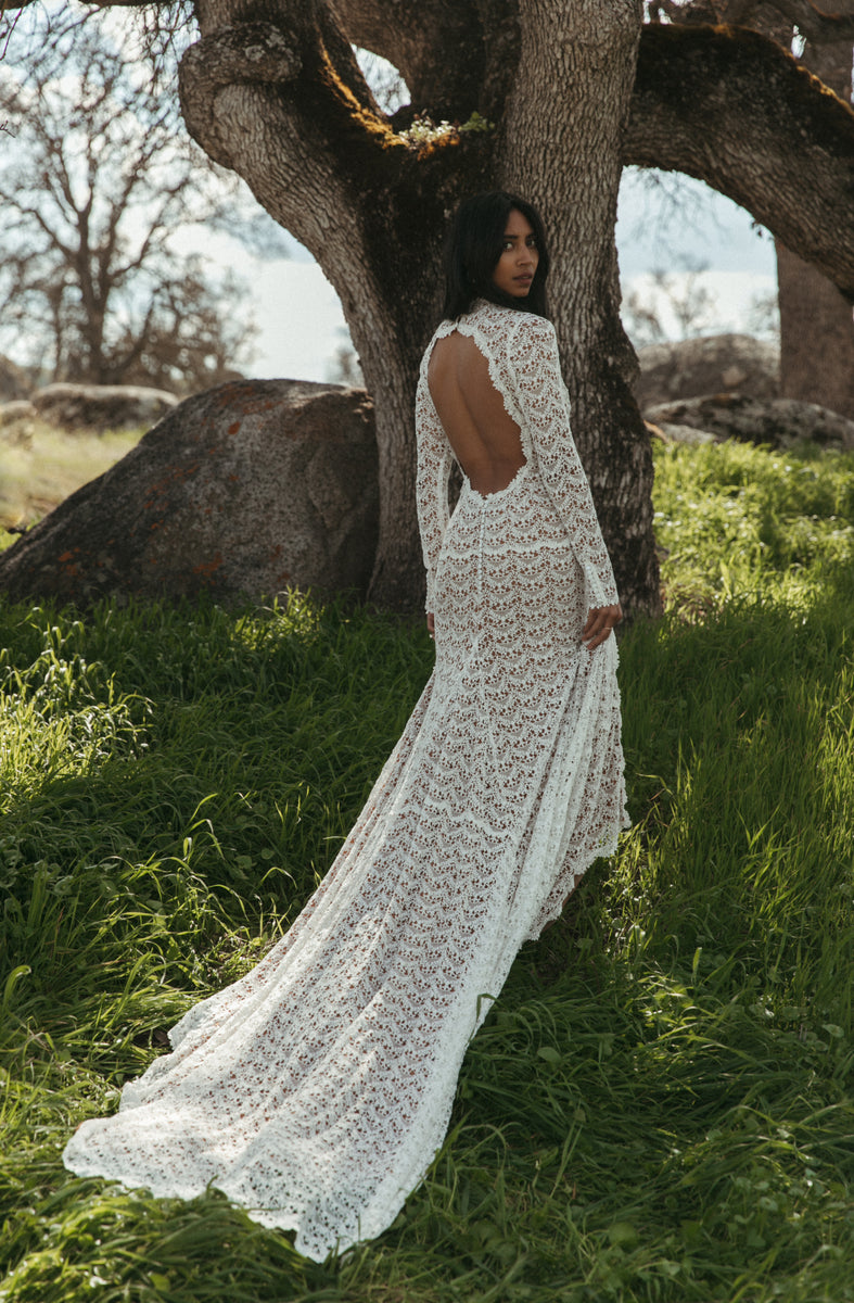 Walker- Long Sleeve High Neck Lace Gown – Daughters of Simone